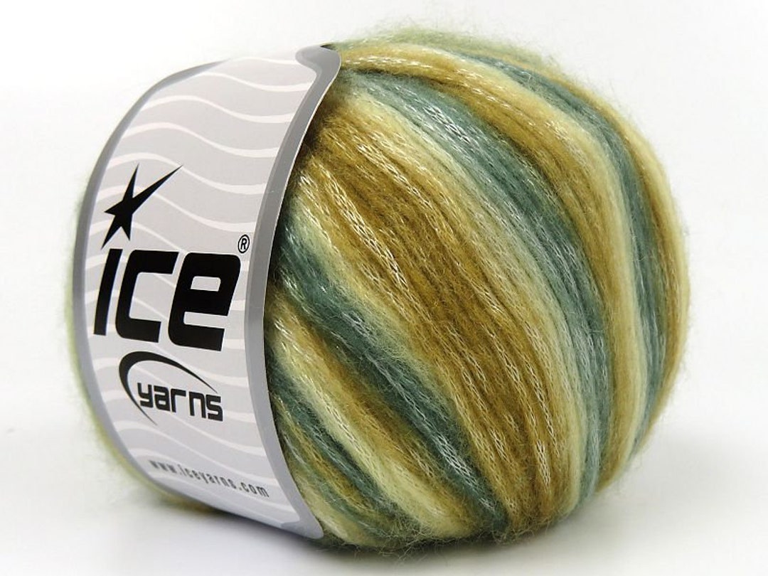 Caramel, Cream, Green Ice Yarns Picasso 81585 Self-striping Fuzzy W ...