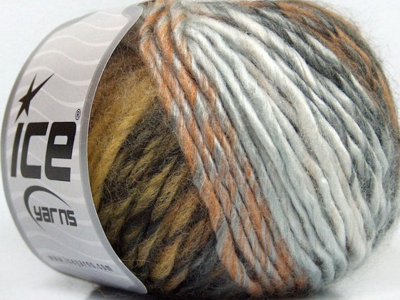 Brown, Amber, Black, White, Grey Vivid Wool Yarn 40664 Ice Yarns #4 ...