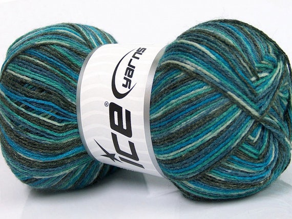 Bamboo Sock Yarn Turquoise Blue Grey Self-patterning - Etsy