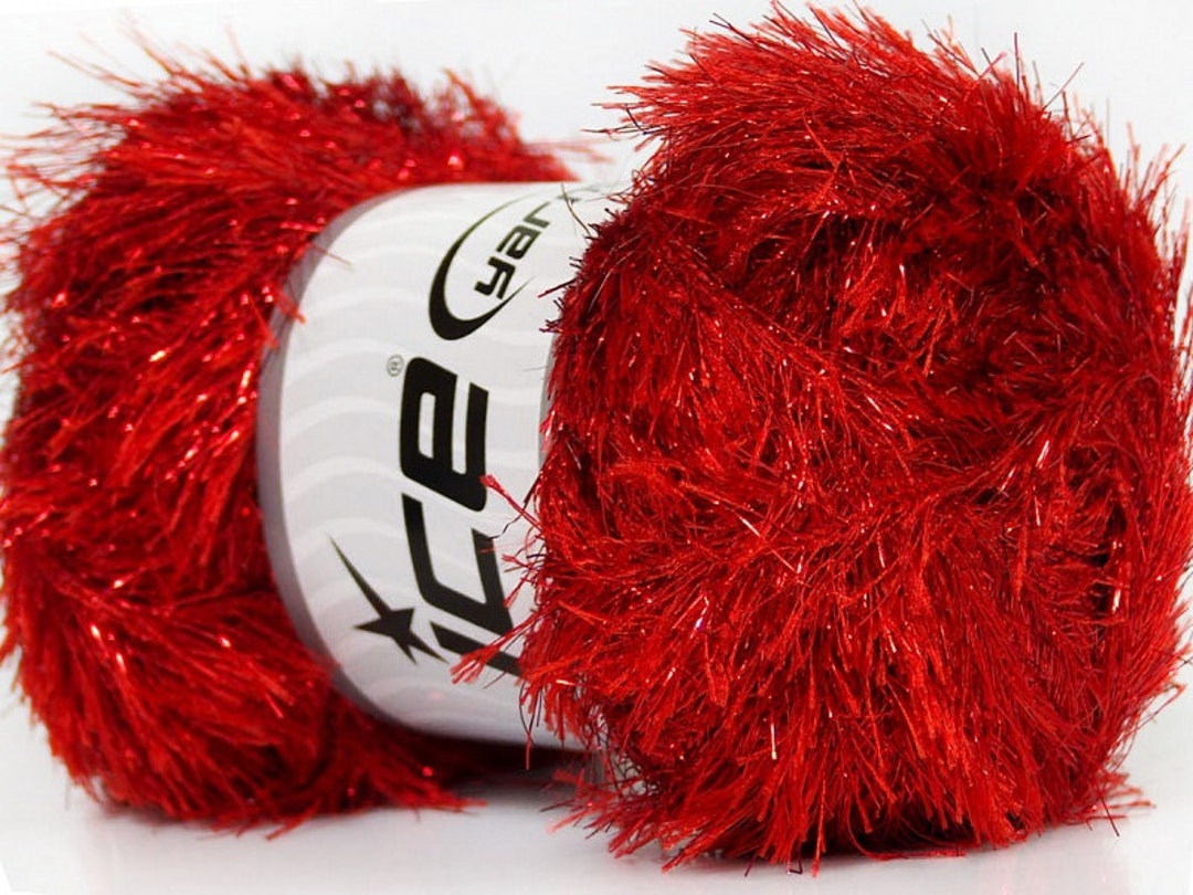 Large 100 Gram Skein Red Eyelash Dazzle Ice Metallic Eyelash Yarn ...