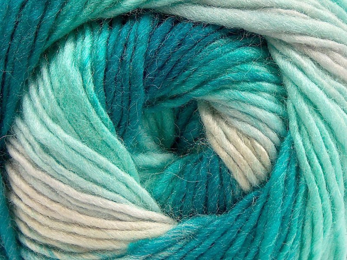 Lana Bella Turquoise, Sea-foam, White #58141 Ice Yarns Wool Blend Self ...