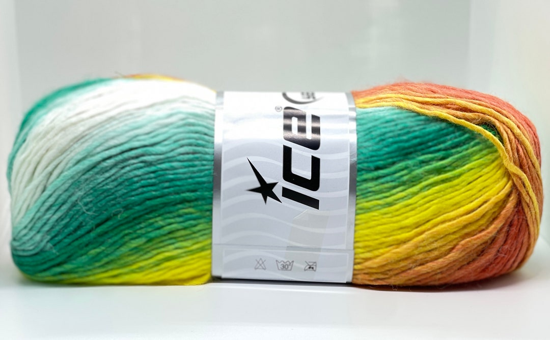 Lana Bella 58148 Yellow, Orange, Green, White Ice Yarns Wool Blend Self ...