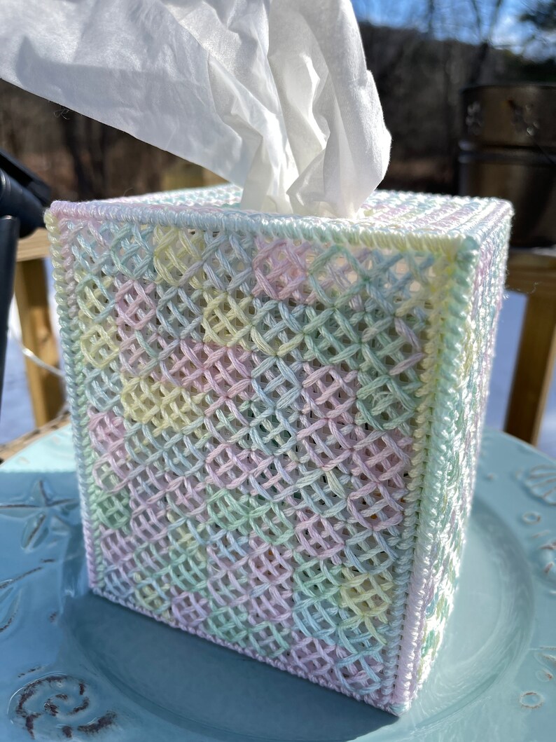 Pastels Tissue Box Cover Hand Stitched on Plastic Canvas - Etsy