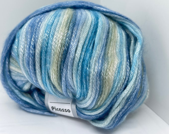 Sea Foam Picasso Ice Yarns 68984 Pale Aqua Blues White Self-striping ...
