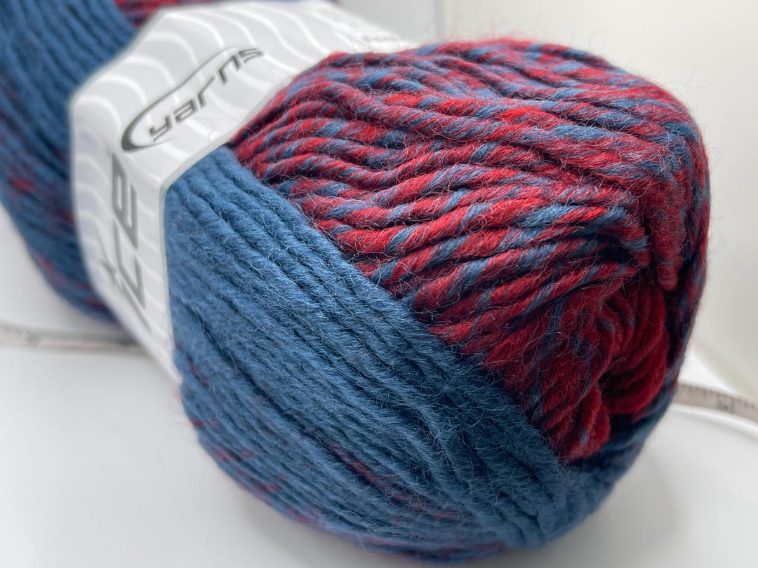 Slate Blue, Dark Red Fantasia Yarn - Ice Yarns 61021 Heavy Worsted Wool ...