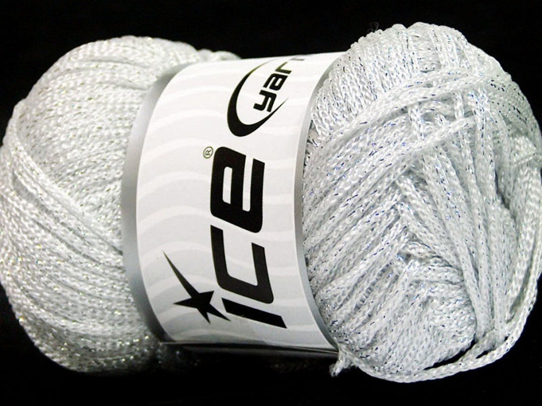 Macrame Cord Metallic Silver on White #51849 Ice Yarns Polyester 100 ...