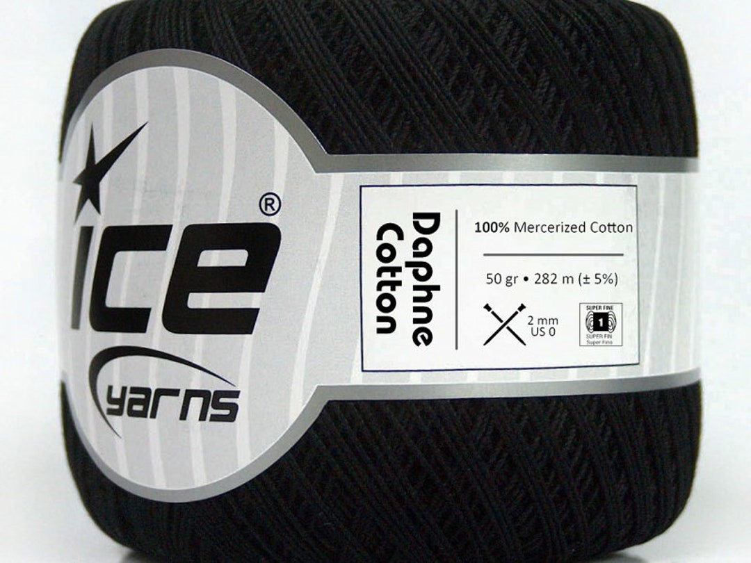 Black Daphne Cotton Crochet Thread 49526 Ice Yarns 100% Mercerized ...