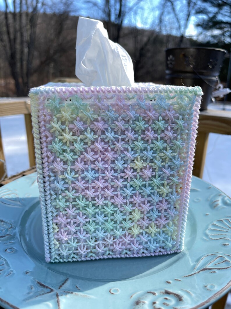 Pastels Tissue Box Cover Hand Stitched on Plastic Canvas - Etsy