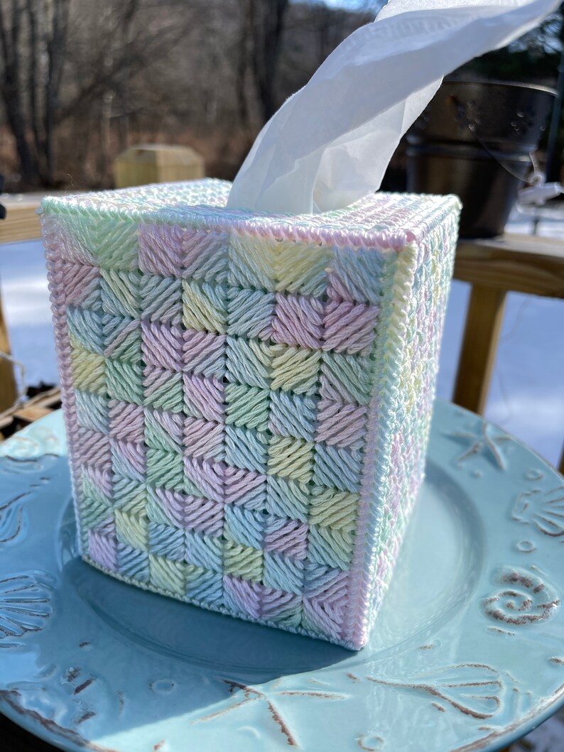 Pastels Tissue Box Cover Hand Stitched on Plastic Canvas - Etsy