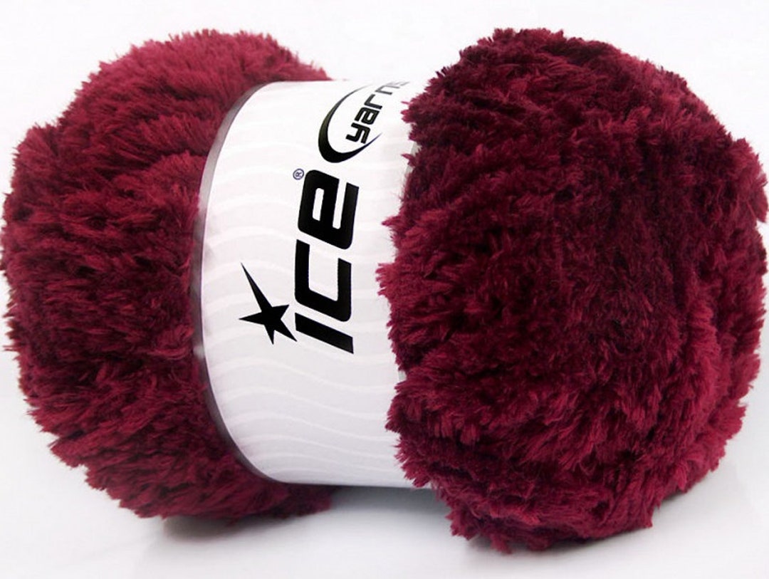 Burgundy Panda Fuzzy Plush Yarn 100 Gram, 87 Yards Ice 558819 Short ...