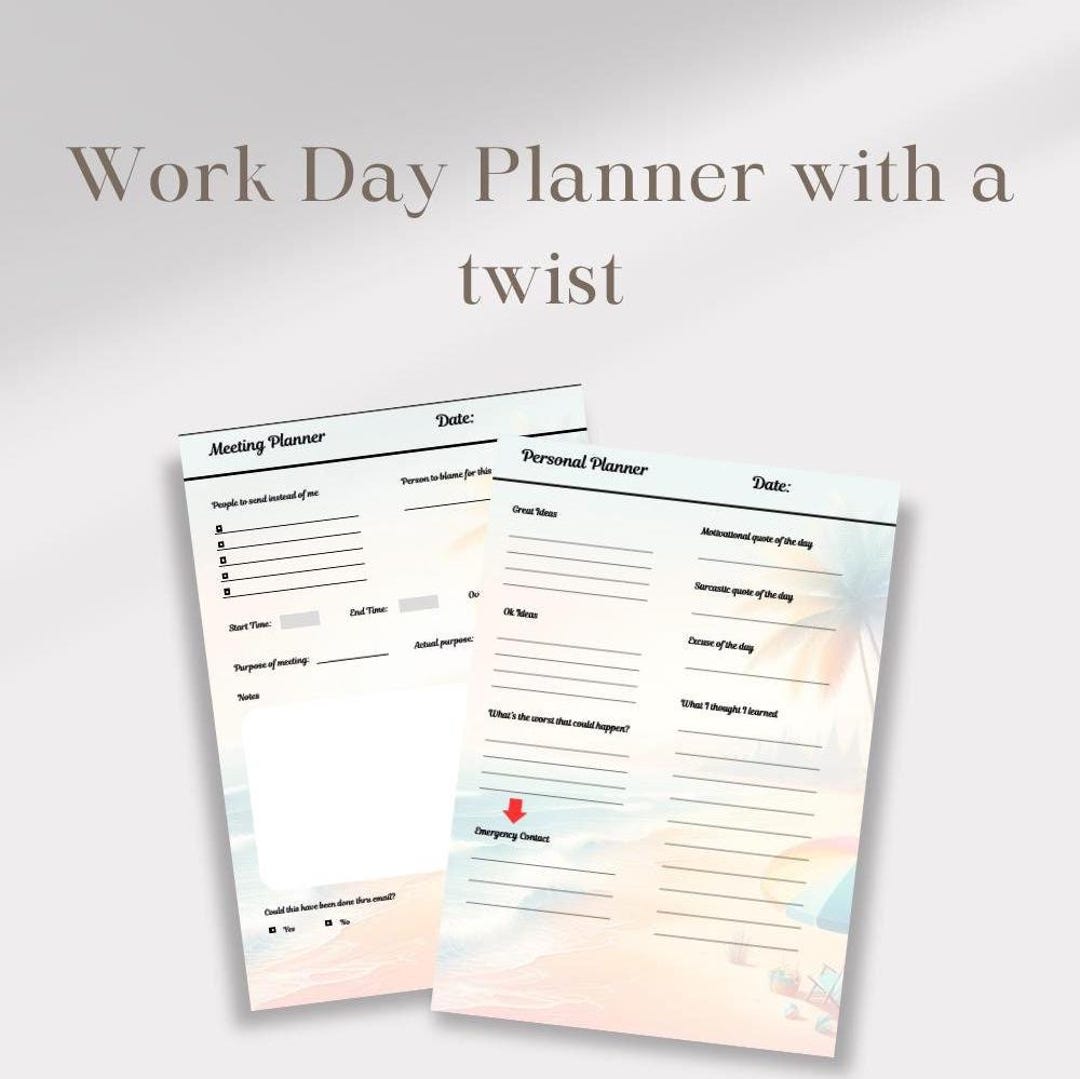 Printable Work Day Planner, Productivity Day Planner, Office Organizer ...