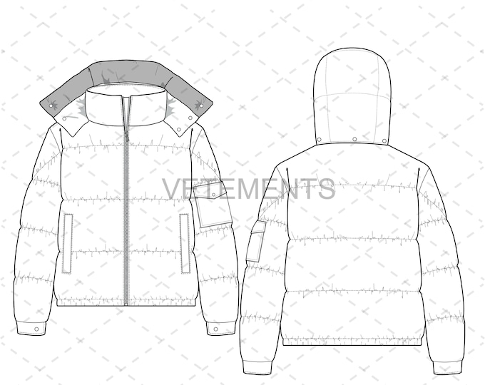 Puffer Coat Flat Illustrator Sketch - Etsy