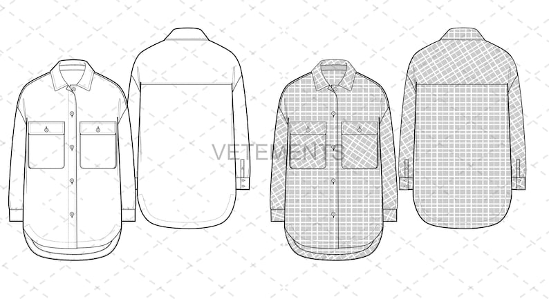 Oversized Shacket Flat Illustrator Sketch - Etsy