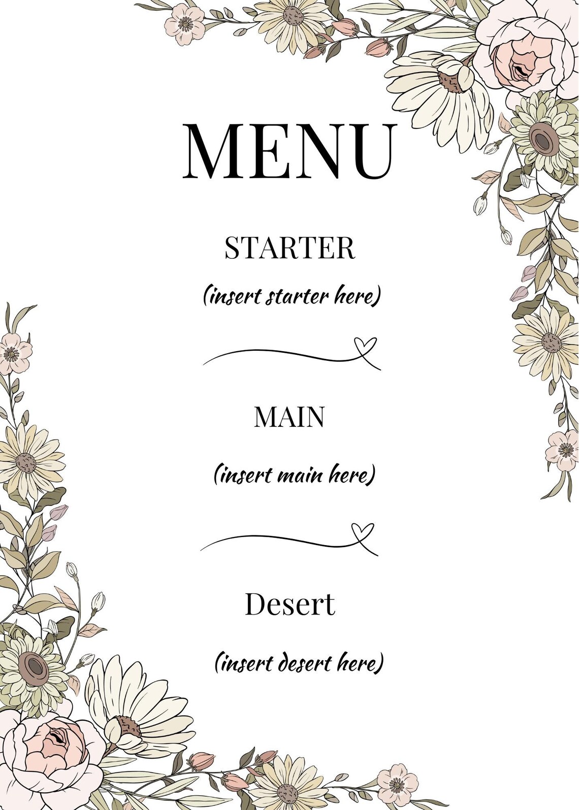Elegant Wedding Menu Template | Custom Printable Menu | Editable ...