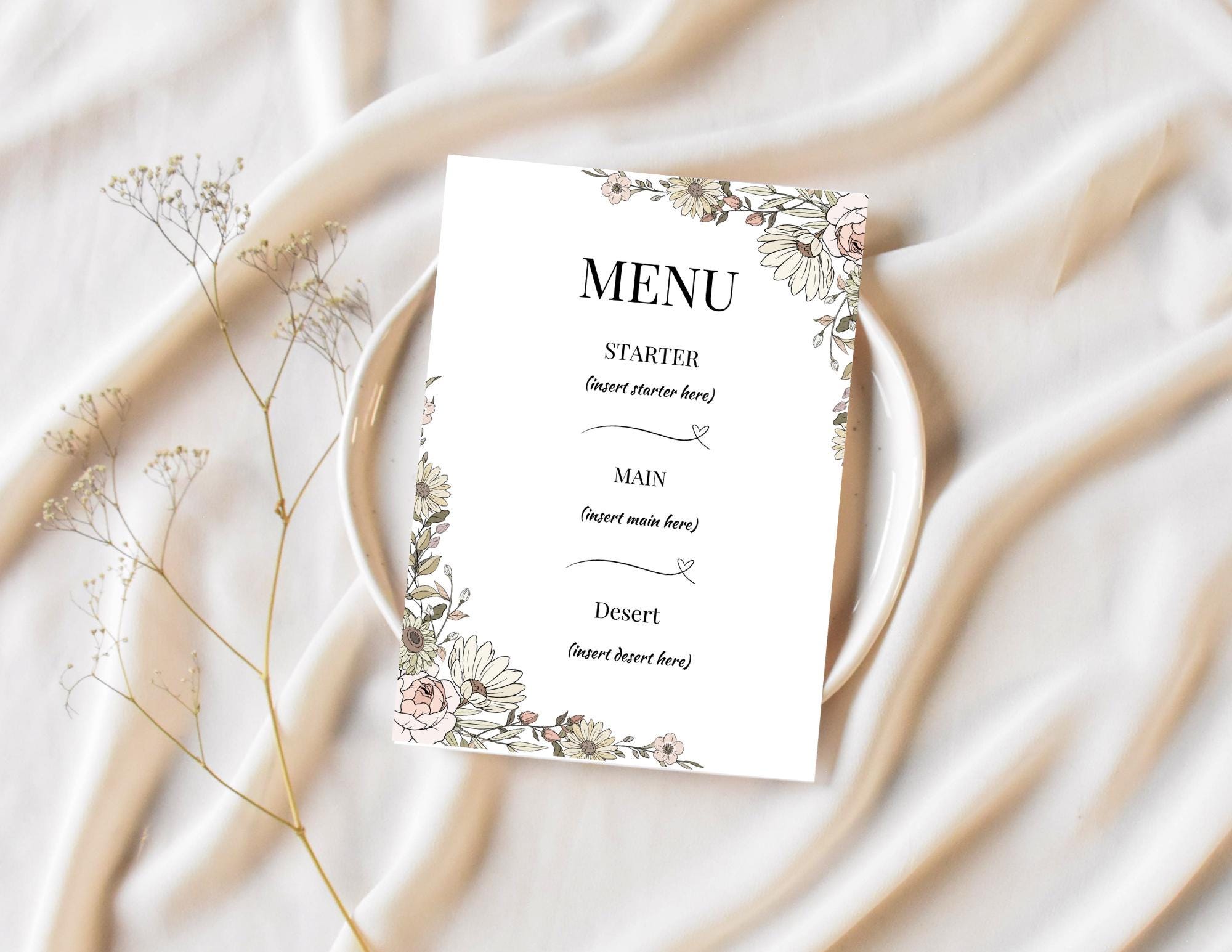 Elegant Wedding Menu Template | Custom Printable Menu | Editable ...