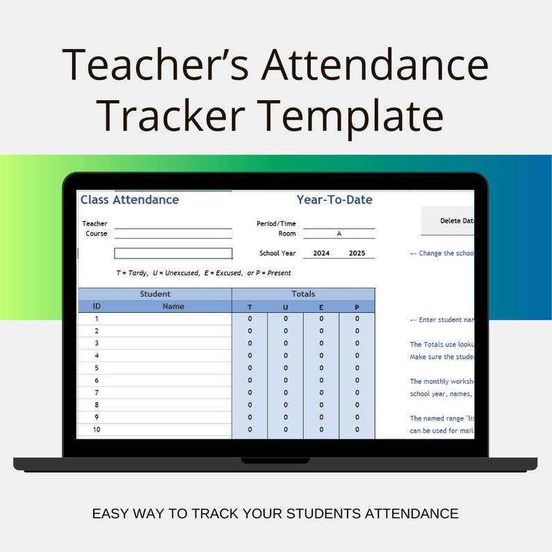 Teacher’s Attendance Tracker Template - Etsy