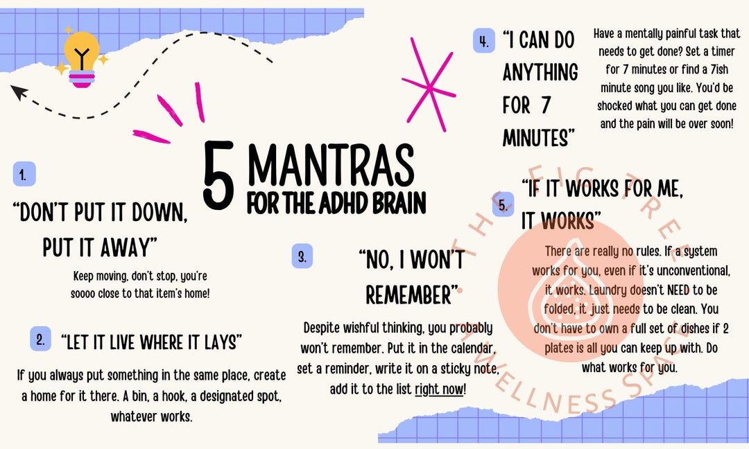 ADHD 5 Mantras Printable Notecard (good for Counselors, Social Workers ...