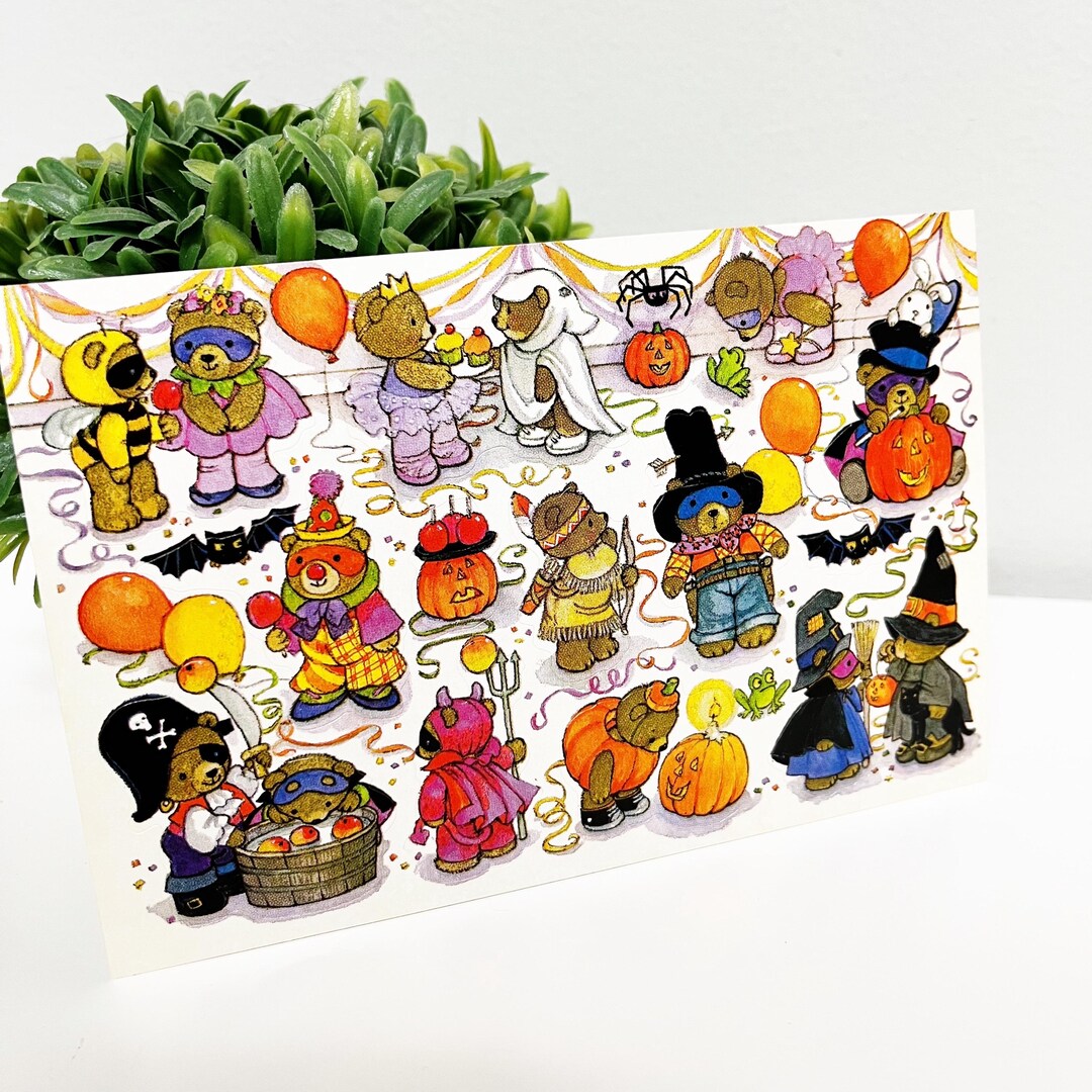 Vintage 1980s Halloween Teddy Bears Sticker Sheet American Greetings ...