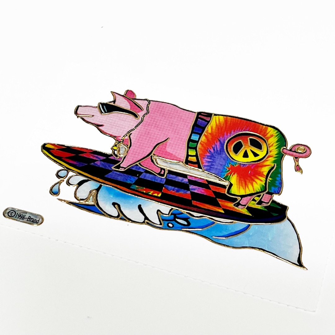 Vintage Prismatic Peace Sign Pig Surfer Large Vending Machine Sticker ...