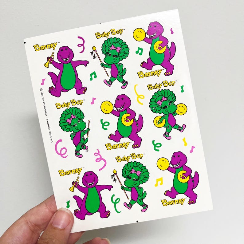 Vintage 1993 Hallmark Barney & Baby Bop Lyons Group Sticker Sheet 80s ...