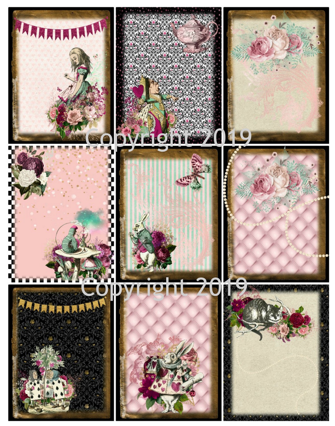 Alice in Wonderland 9 Images Collage Sheet Blush Mint, Digital ...