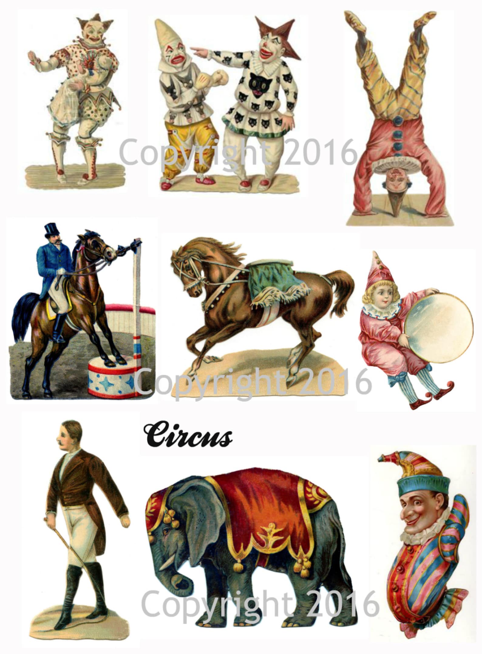 Victorian Images Circus Scrap Collage Sheet , Digital Scrapbooking ...