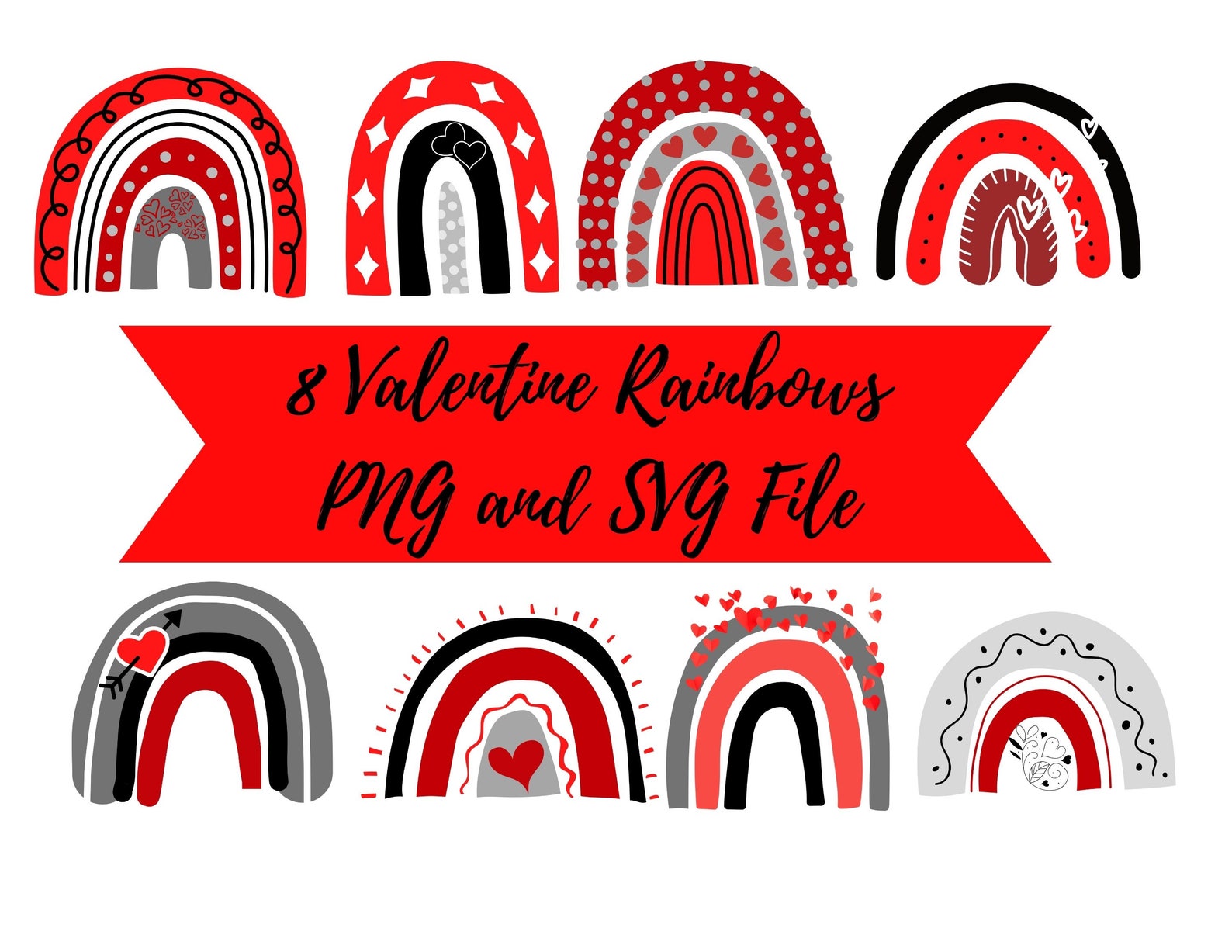 8 Valentine Rainbow Clipart Images SVG and PNG Bundle Graphics - Etsy