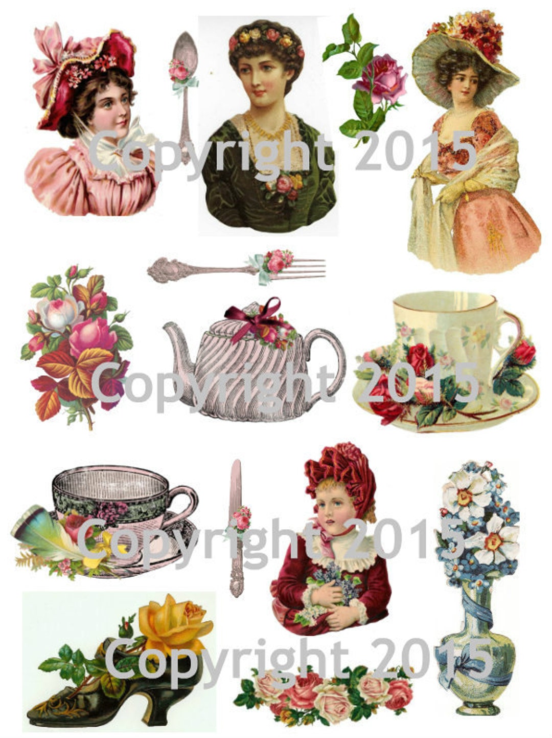 Printable Victorian Tea Time Collage Sheet. Instant Digital Download ...