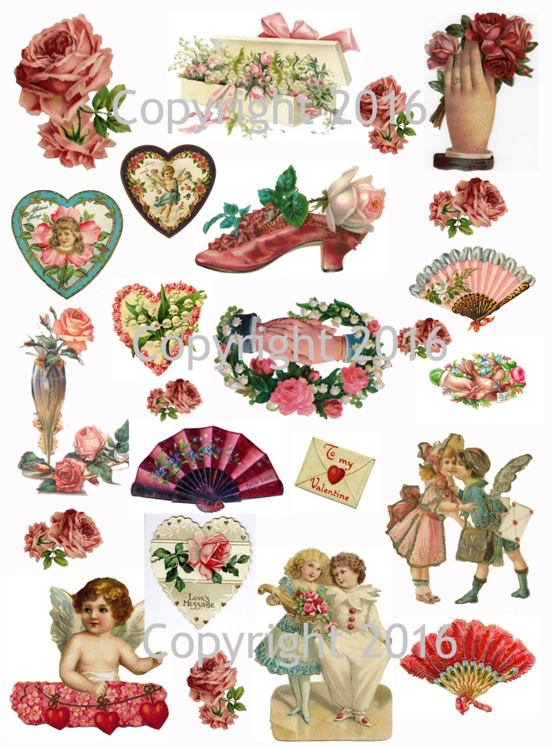 Vintage Valentine Scrap Images Digital Collage Sheet #105 for Altered ...