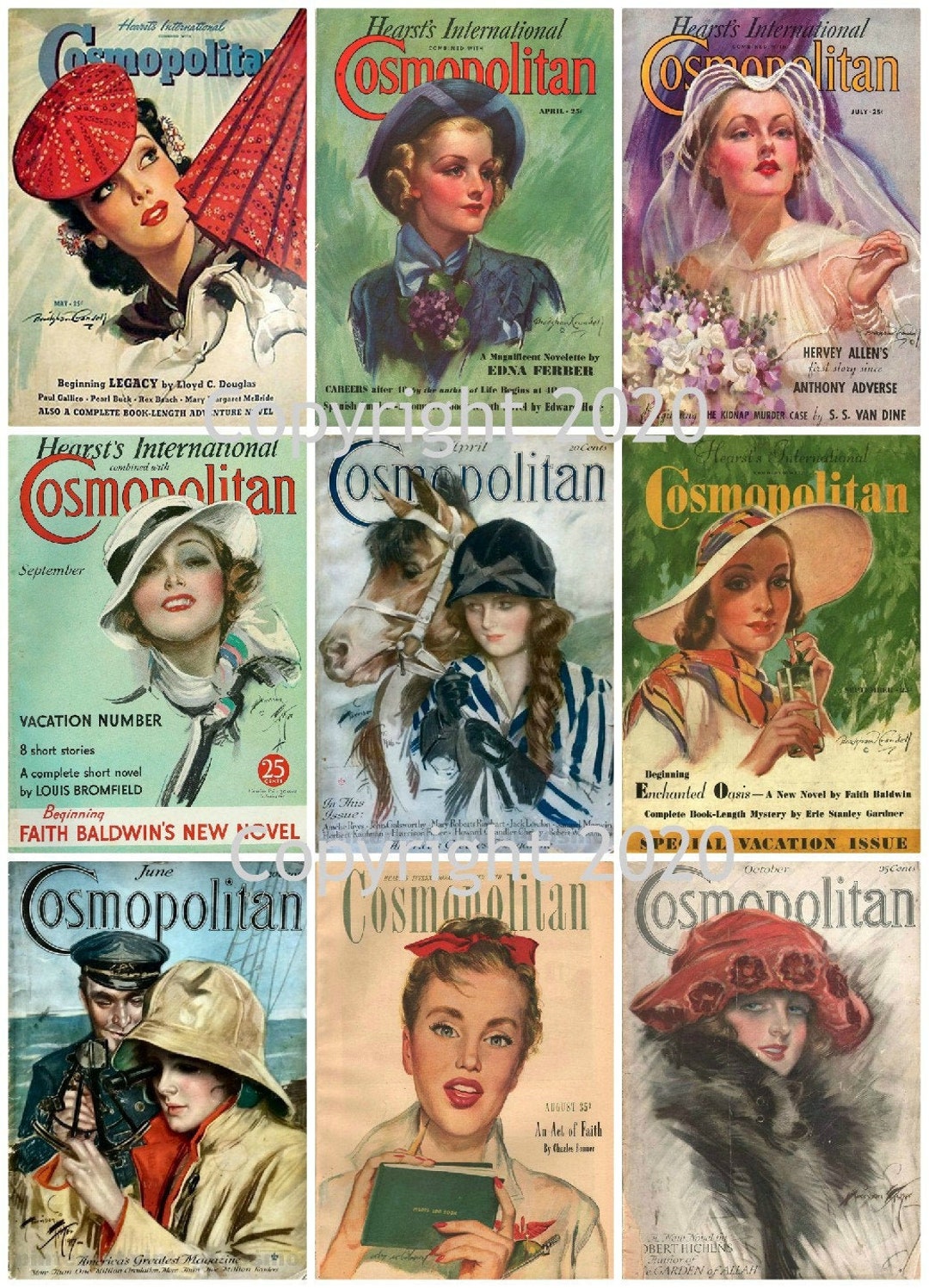 Printable Vintage Cosmopolitan Magazine Covers Collage Sheet Instant ...