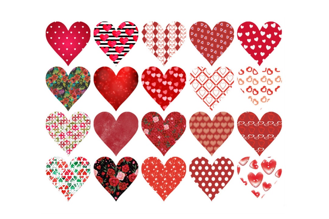 Sheet of 20 Small Valentine's Day Red Hearts Collage, Graphics, Altered ...