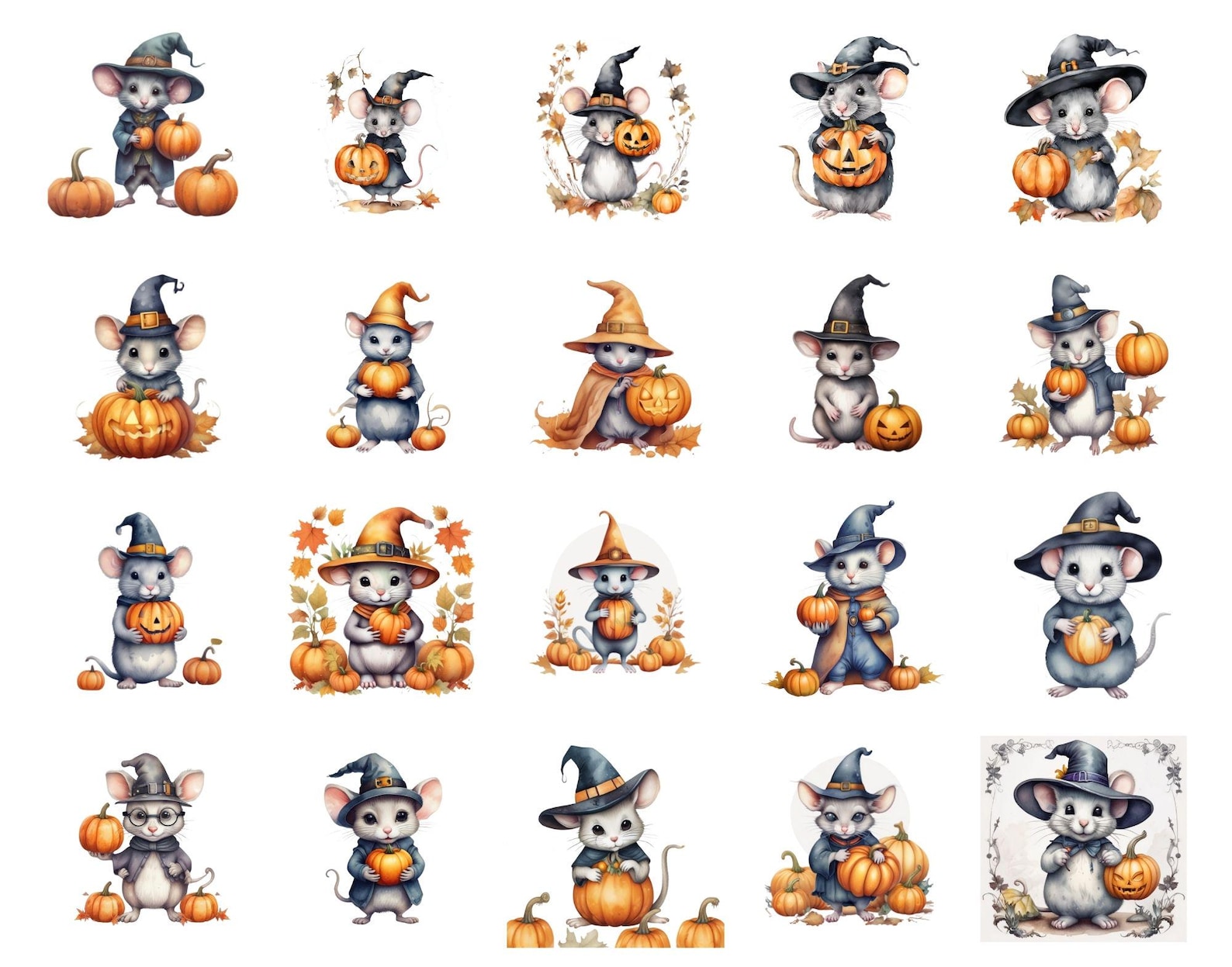 20 Cute Halloween Mice and Pumpkins Clip Art, Transparent PNG Files ...