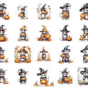 20 Cute Halloween Mice and Pumpkins Clip Art, Transparent PNG Files ...