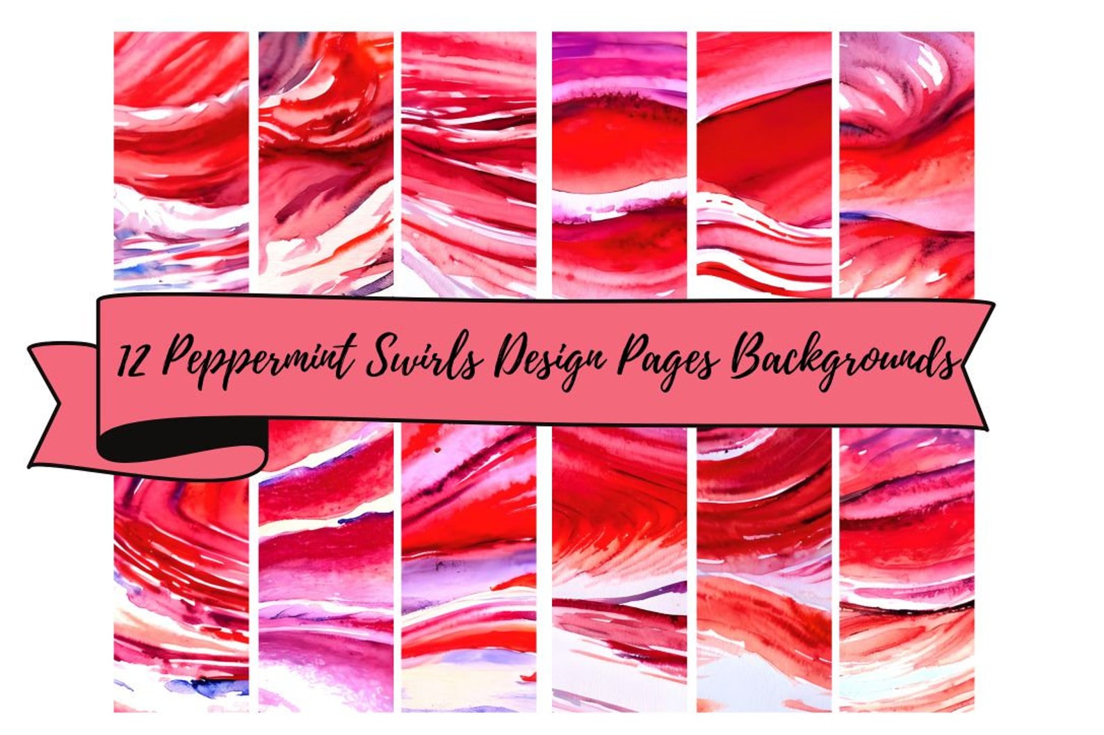 12 Peppermint Swirls Background Sheets of 12 X 12" JPG Digital ...