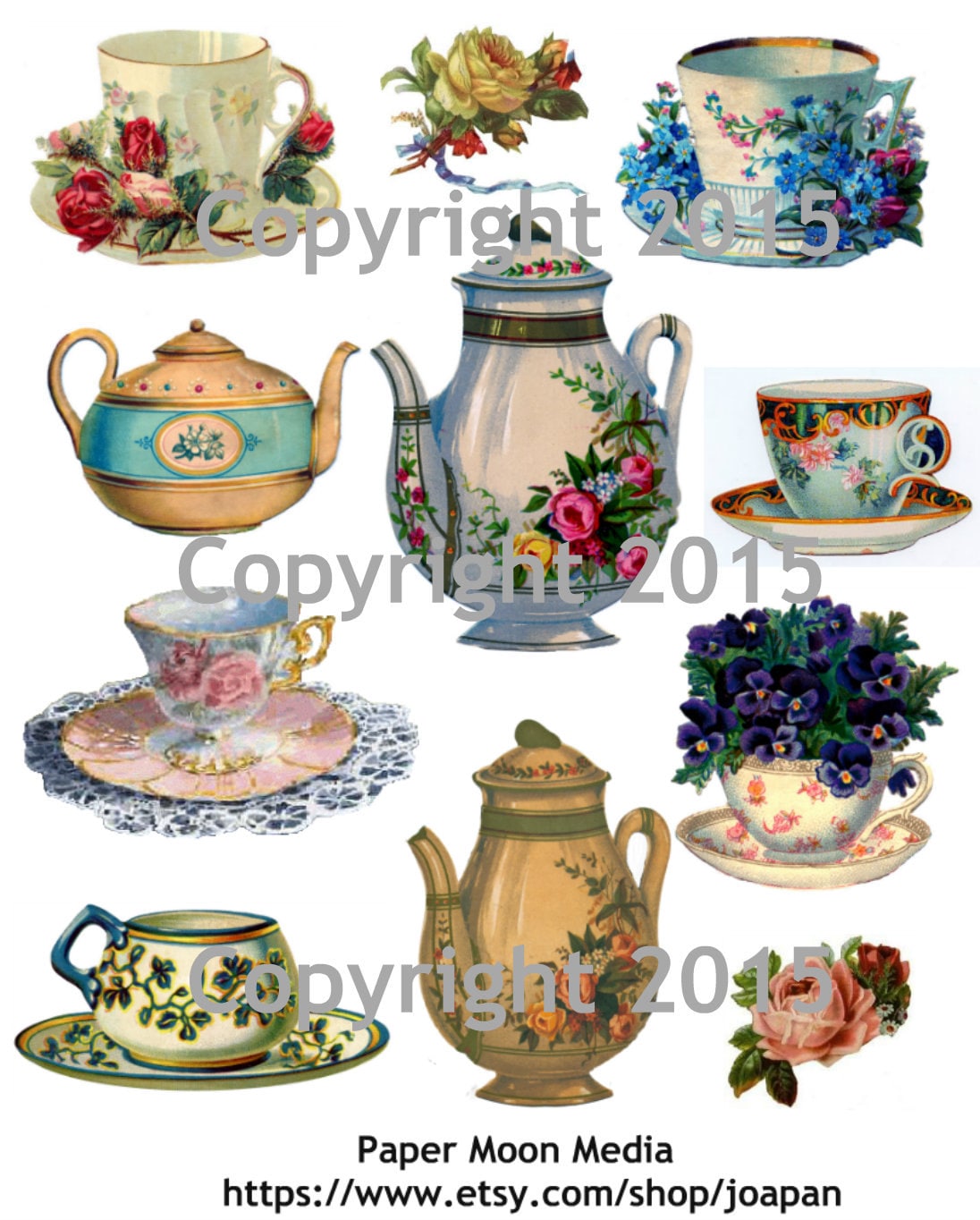 Printable Victorian Teapots and Teacups Collage Sheet Instant Digital ...
