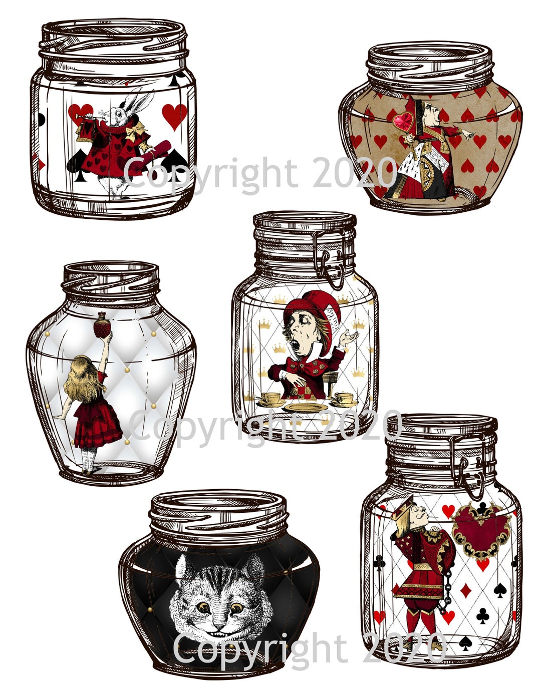 Printable Vintage Alice in Wonderland Red Queen Mason Jars Collage ...