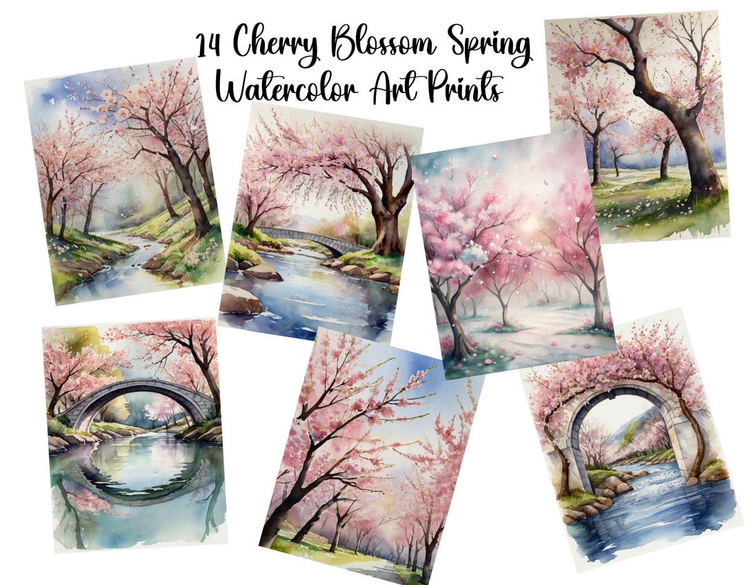 Set of 14 Cherry Blossom Art Prints | Pink Floral Printable Decor ...