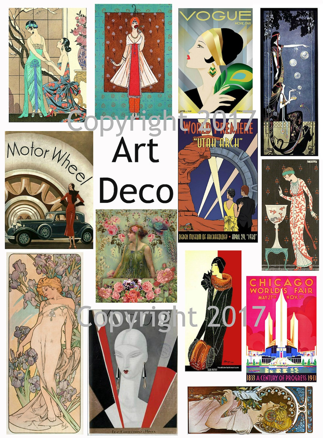 Vintage Art Deco Cards Collage Sheet #105 Instant Digital Download ...
