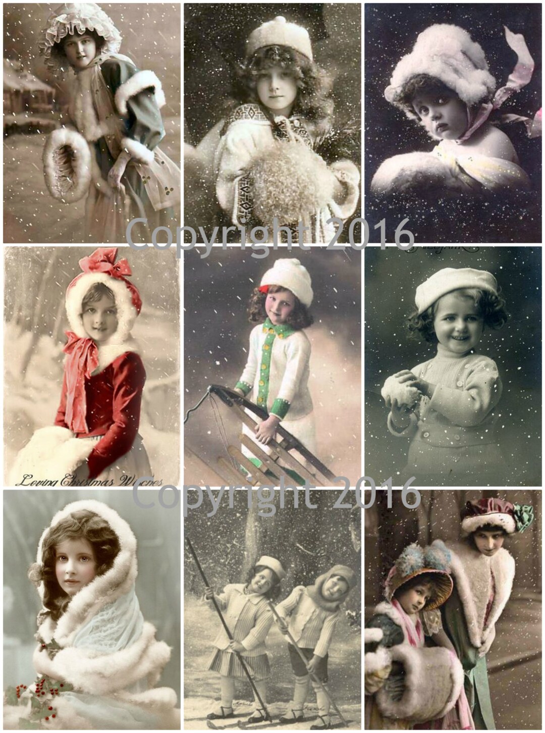 Printable Children in Winter Photo Images Collage Sheet. Instant ...