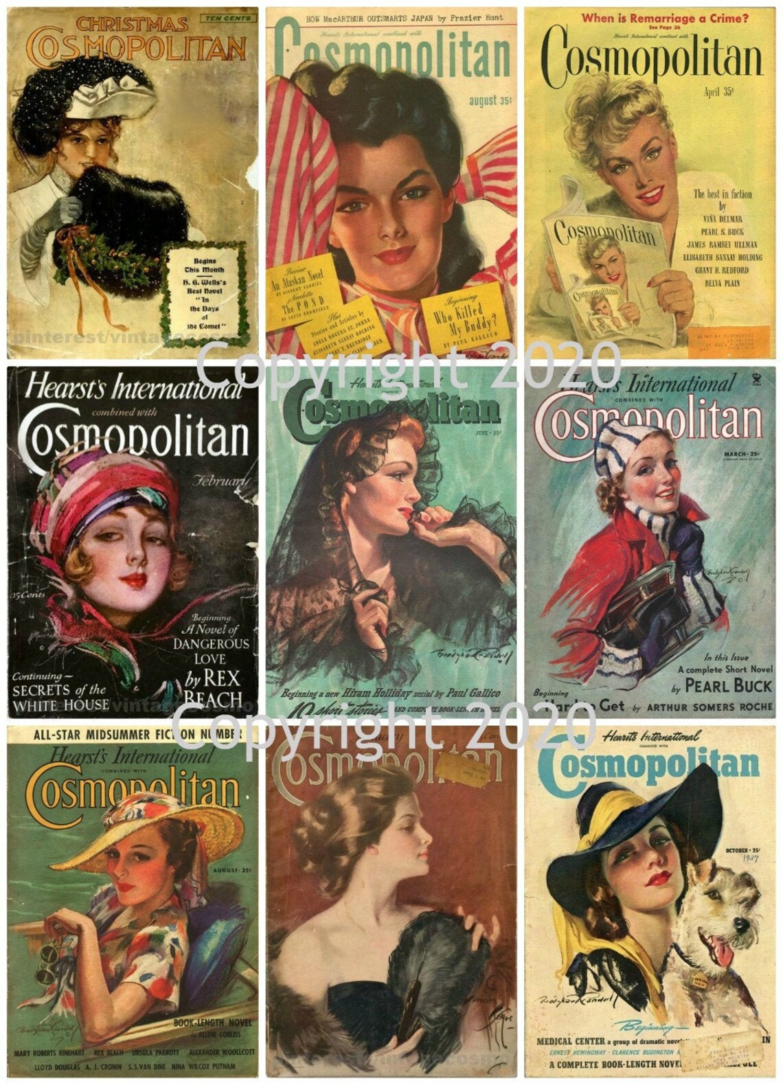 Printable Vintage Cosmopolitan Magazine Covers Collage Sheet Instant ...