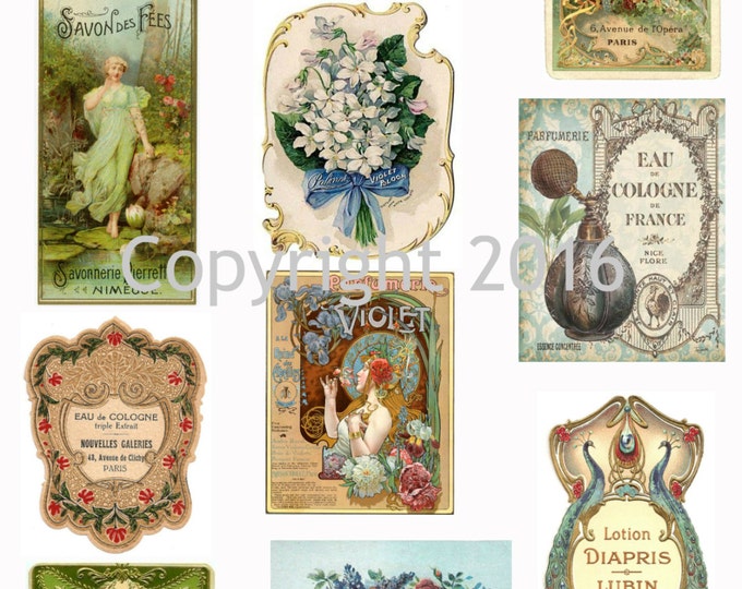 Miniature Perfume Bottle Labels Ephemera Collage Sheet- Digital ...