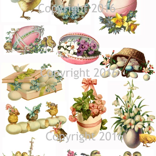 Printable Victorian Easter Chicks and Eggs Collage Sheet. - Etsy