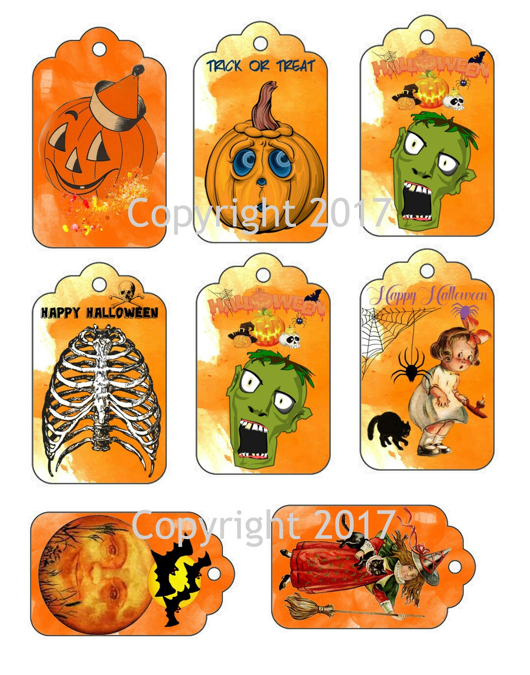 8 Halloween Gift Tags, Labels Instant Digital Download JPG and PDF - Etsy