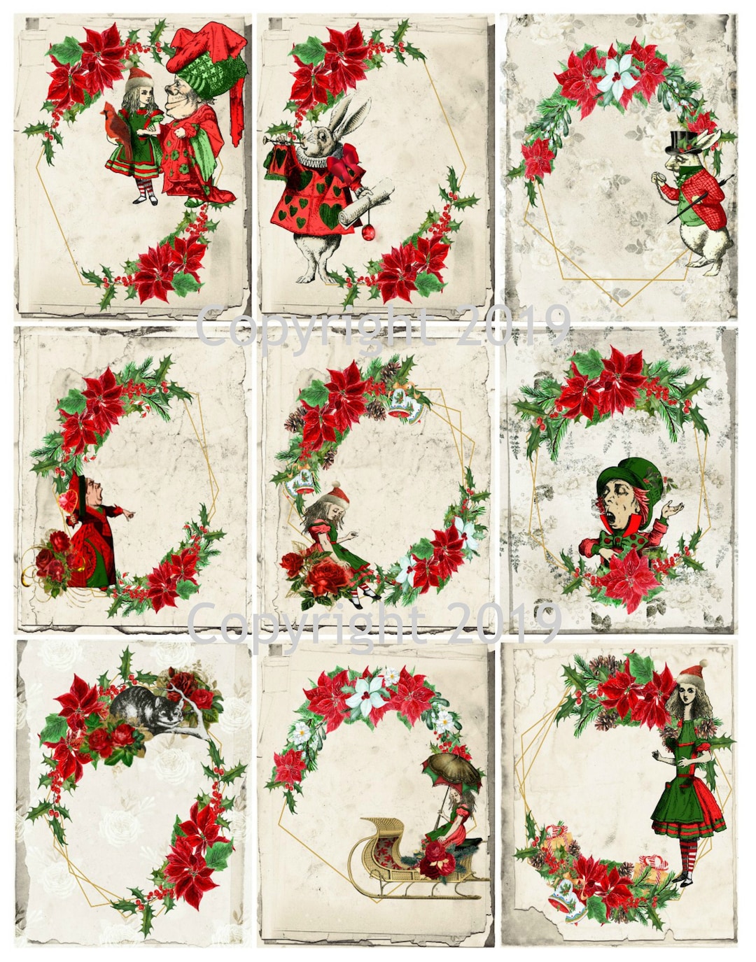 Alice in Wonderland Christmas 9 Images Collage Sheet, Digital ...