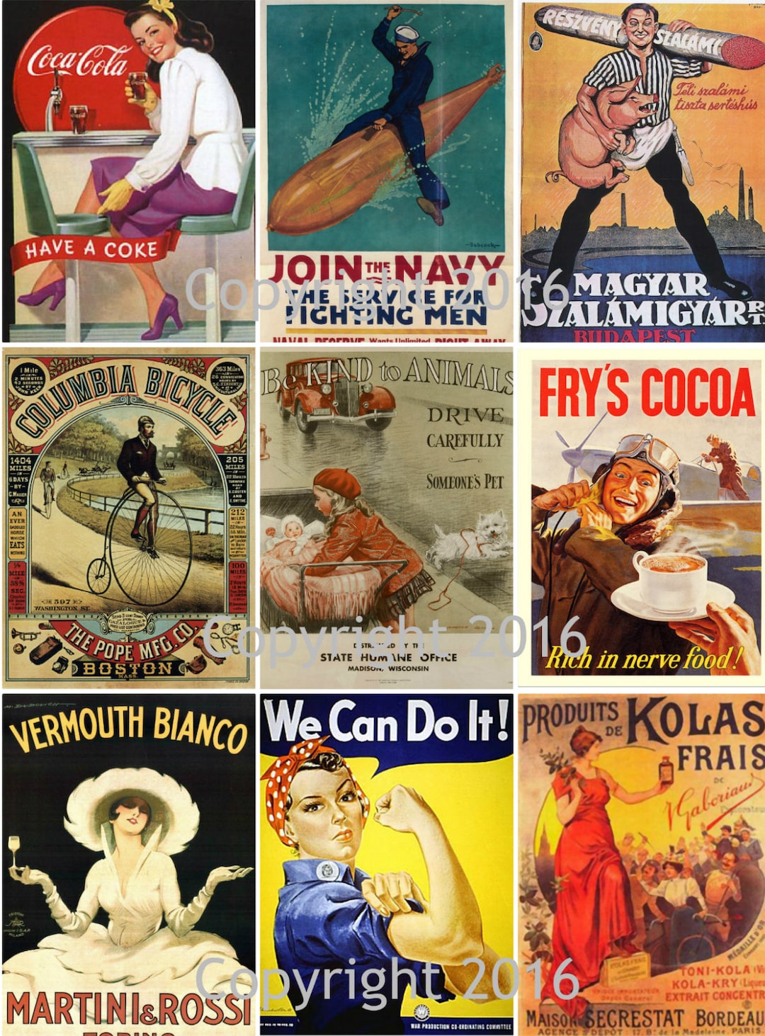 Printable Vintage Ad Posters Collage Sheet 102. Instant Digital ...