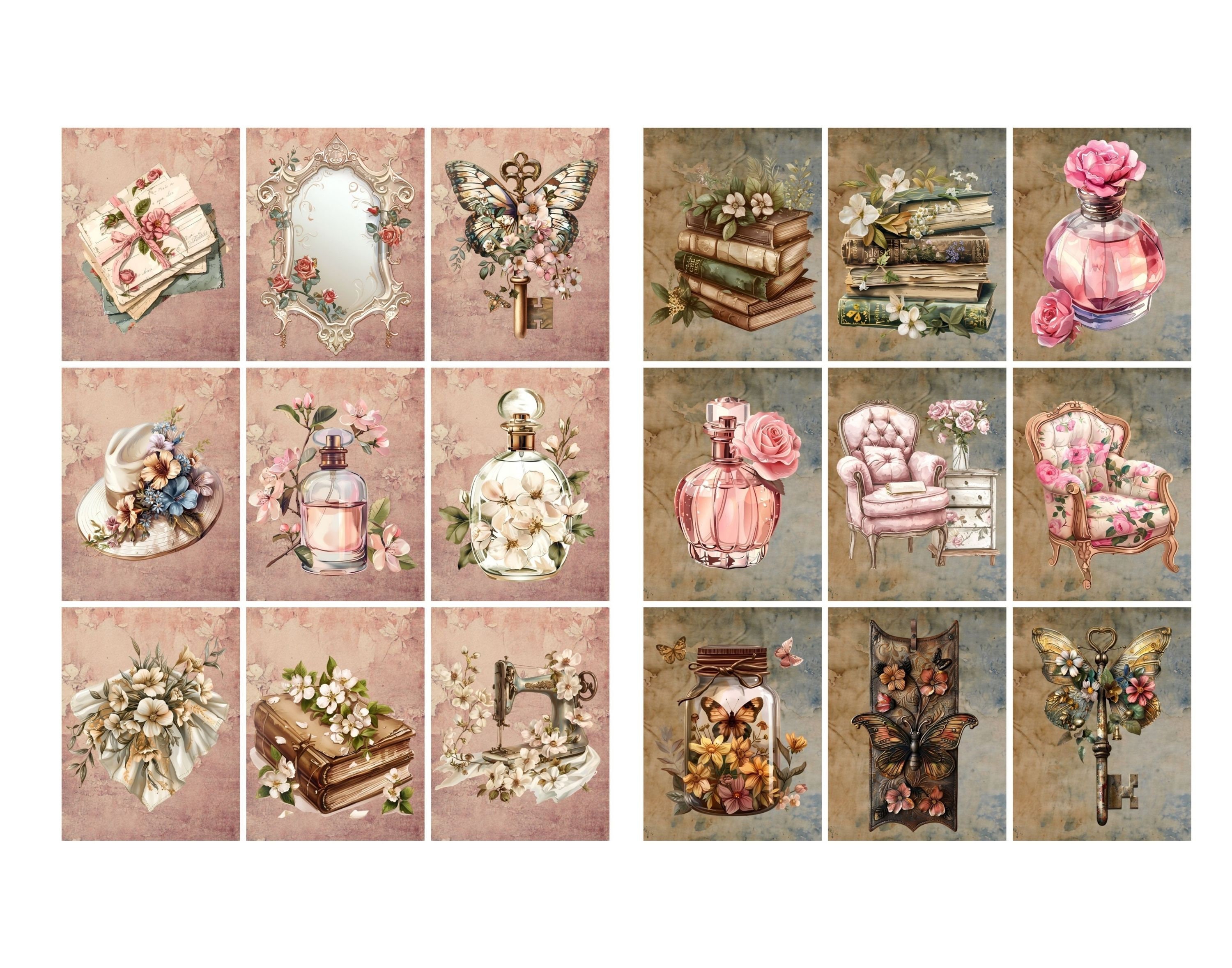 Set of 6 Antique Design Tags Collage Sheets, Design Image Sheets ...