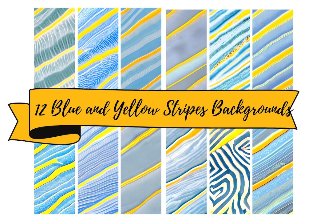 12 Blue and Yellow Stripes Background Sheets of 12 X 12" JPG Digital ...