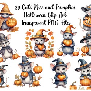 20 Cute Halloween Mice and Pumpkins Clip Art, Transparent PNG Files ...