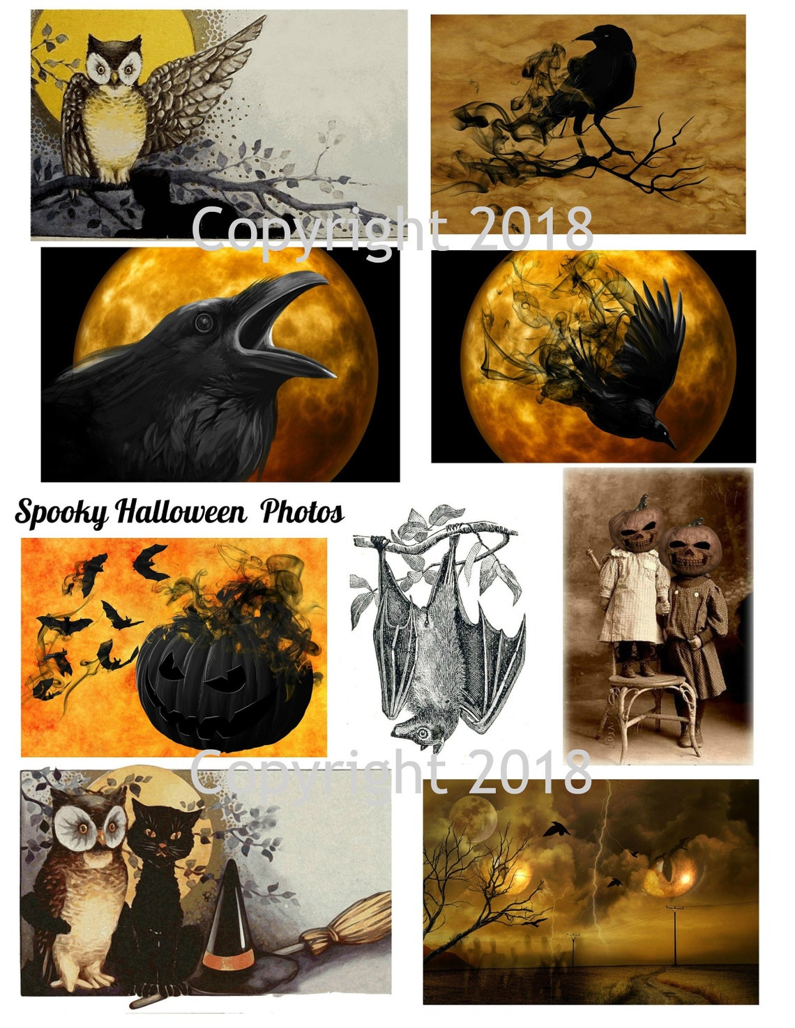 Printable Halloween Spooky Photos Collage Sheet Instant | Etsy