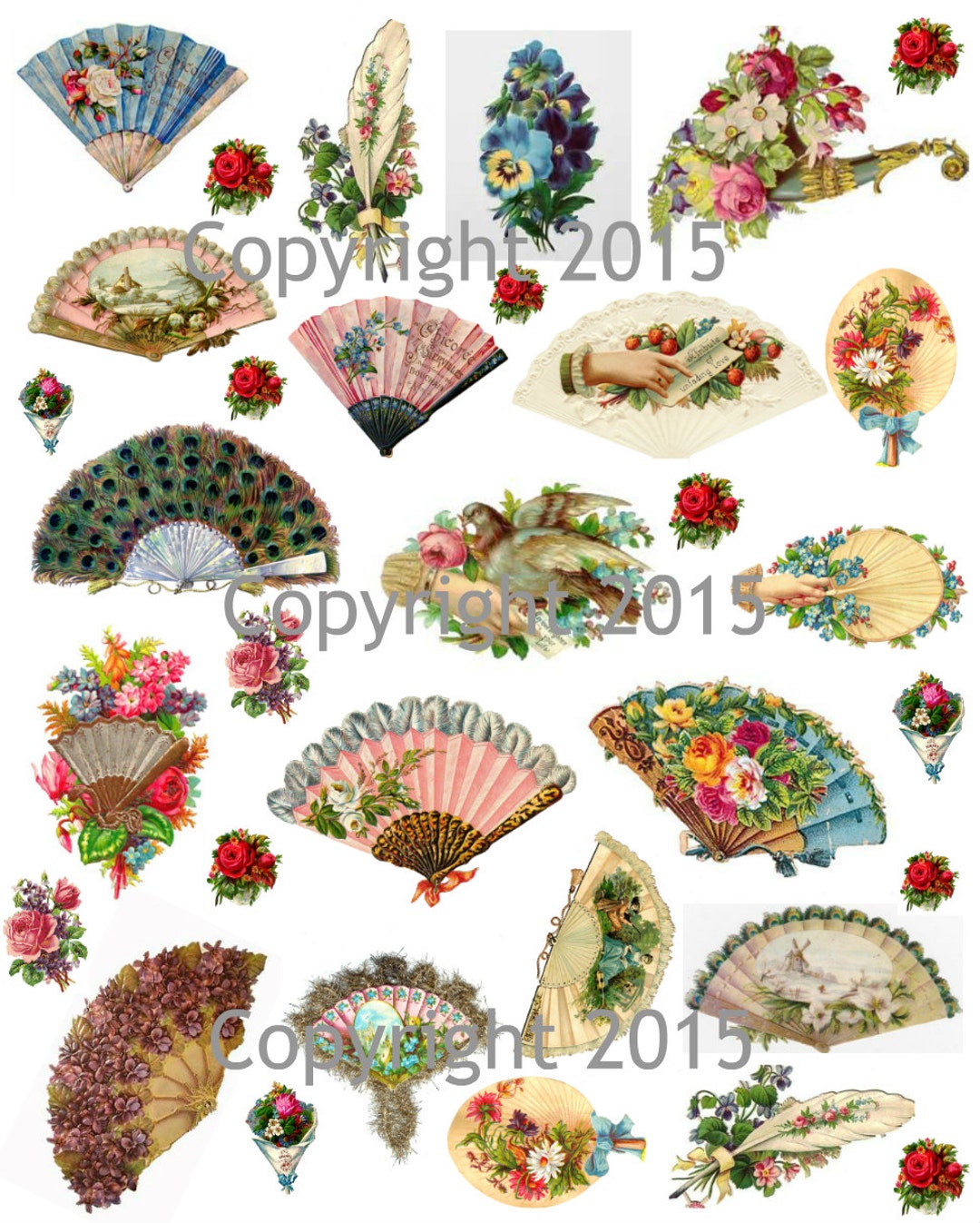 Vintage Victorian Fans Printable Collage Sheet Instant Digital Download ...